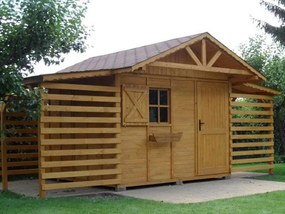 Domek na nářadí N3 4x4m + 2x přístřešek (2x1,4x4m)