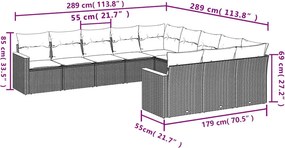 11dílná zahradní sedací souprava s poduškami černá polyratan 3258828