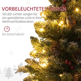 HOMCOM Vánoční stromeček s LED osvětlením, 60 cm, šišky a červené bobule, včetně stojanu, zelená/bílá