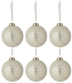 Set šesti bílých skleněných vánočních ozdob J-Line Bou 8 cm