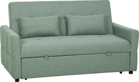 HOMCOM 2-místná rozkládací pohovka 3-v-1, skládací pohovka/rozkládací pohovka 160 cm, nastavitelná opěradla, široké sedadlo, 2 polštáře, zelená