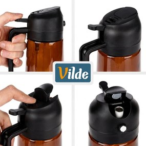 VILDE Skleněný rozprašovač a dávkovač na olej 2v1 450ml - hnědé sklo