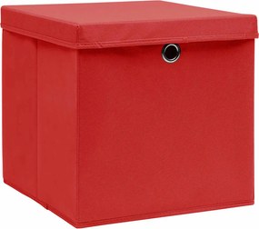 Úložné boxy s víky 4 ks červené 32 x 32 x 32 cm textil 288362