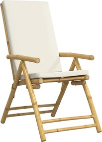 3dílný skládací bistro set s krémově bílými poduškami bambus 3208937