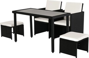Outsunny Poly Rattan Jídelní Sada Zahradní Nábytek 11 ks s Polstry Černá | Aosom