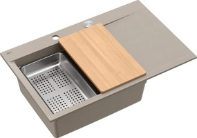 Šedo-béžový kuchyňský granitový dřez QUADRON Josh 111 s příslušenstvím bez baterie