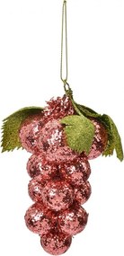 Růžová třpytivá vánoční ozdoba vinný hrozen - 8*8*14 cm