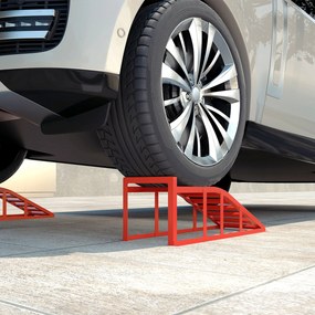 HOMCOM Sada 2 ramp pro přístup k automobilům, ocelová zvedací ramp, protiskluzová, pro údržbu a opravy vozidla, pro garáže, domy, dílny, červená