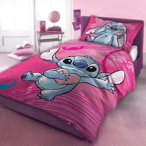 Bavlněné ložní povlečení Stitch v růžové barvě pro holky - 100% bavlna - 70 x 90 cm + 140 x 200 cm
