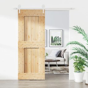 Posuvné dveře s kováním 80 x 210 cm masivní borové dřevo,  3203220