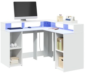 Psací stůl s LED světly bílý 130 x 130 x 91 cm kompozitní dřevo 3309447