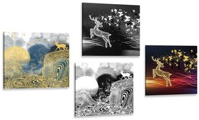 Set obrazů pohádkové jeleny v abstraktním provedení - 4x 60x60 cm