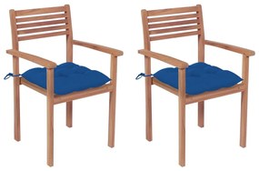 Zahradní židle 2 ks modré podušky masivní teak,  3062287