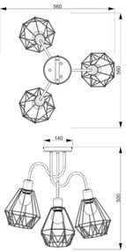 Přisazený lustr BERGEN 3xE27/60W/230V černá/zlatá