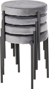 HOMCOM Set 4 stohovatelných jídelních židlí, kuchyňské barové židle s polstrovaným sedákem, sametový vzhled, kovová šedá 41,5 x 41,5 x 46 cm | Aosom