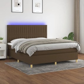Box spring postel s matrací a LED tmavě hnědá 160x200 cm textil