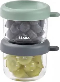 Beaba Kelímky na jídlo skleněné 2x 150 ml Green Grey