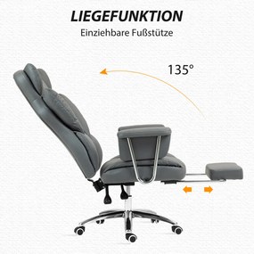 Kancelářská židle HOMCOM s funkcí polohování, ergonomická kancelářská židle, výškově nastavitelná otočná židle s podnožkou, čalouněná, max. nosnost 1…