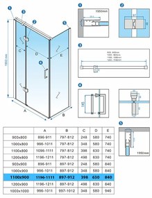 BPS-koupelny Obdélníkový sprchový kout HYD-OK03B 110x90 černá/transparent - bez vaničky