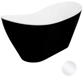 Besco Volně stojící vana z litého mramoru Viya BW Matt 160x70 (170x71) Barva: Bílá/černá, Rozměry (cm): 168x71,5, Typ a barva výpustě: Click-Clack s horním čištěním, bílá