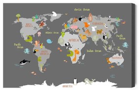 Obraz Mapa Světa Se Zvířaty Nedostatek Nedostatek Přírodní plátno 100x70