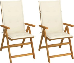 vidaXL Zahradní polohovací židle s poduškami 2 ks masivní akácie [3064068] Barva: krémová