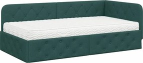 Rohový rám postele Tmavě zelená 90 x 190 cm textil 3394041