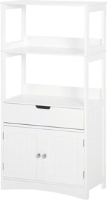 Kleankin Koupelnová skříňka se 3 policemi, šuplíkem a 2 dveřmi – Moderní skříňka na podlaze pro kuchyň, ložnici a obývací pokoj 60x33x122,5 cm Bílá