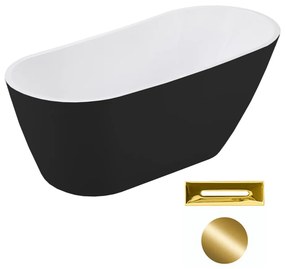 Besco Akrylátová volně stojící vana Melody BW Matt 150x80 (170x80) Barva: Bílá/černá, Rozměry (cm): 150x80, Typ a barva výpustě: Click-Clack s přepadem, zlatá