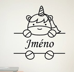 Živá Zeď Samolepka na zeď Roztomilý jednorožec se jménem Barva: černá