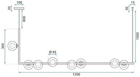 Toolight Kovová industriální skleněná stropní lampa černá APP754-8CP