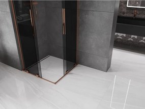 Mexen Velar L Duo, sprchový kout s posuvnými dveřmi 100 x 100 cm, 8mm šedé sklo, růžové zlato, 871-100-100-02-43-60