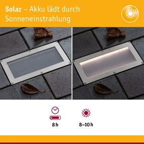 P 95744 Solární LED zemní svítidlo Sorea soumrakový senzor IP67 hranaté 200x100mm 3000K 0,3W 3,7V kov kartáčovaný ABS/polykarbonát/ocel - PAULMANN