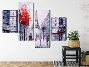 Vícedílný obraz Pohled Na Pařížskou Ulici Jako Namalovanou Nedostatek Nedostatek Přírodní plátno 240x150