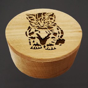 AMADEA Dřevěná krabička kulatá kočka, masivní dřevo, 8 cm, český výrobek