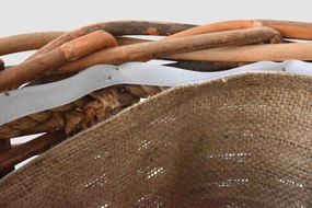 Vingo Velký úložný ratanový koš s uchy z provazu a s textilií, kulatý – hnědý Rozměry (cm): průměr 35, v. 35