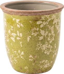Zelený keramický obal na květináč Rustic Wild Herb S - Ø 13*13 cm