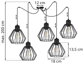 Závěsné svítidlo NUVOLA SPIDER 2, 5x černé drátěné stínítko