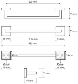 SAPHO XQ403 X-Square držák ručníků 65 cm, stříbrná