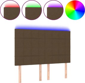 Čelo postele s LED tmavě hnědé 144x5x118/128 cm textil 3122425