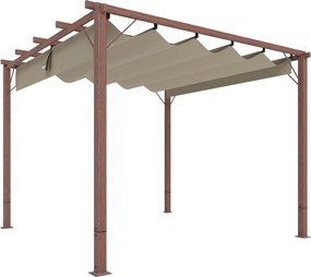 zahradní pergola 3 x 3 m, nastavitelná střecha terasy, hliníkový rám, ochrana proti slunci UPF30+, přírodní dřevo