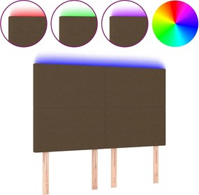 Čelo postele s LED tmavě hnědé 144x5x118/128 cm textil 3122145