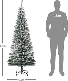 HOMCOM Umělý vánoční stromek 180 cm tužková borovice se sněhem, 492 špiček pro interiér