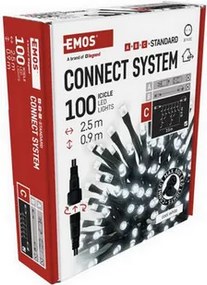 Propojovací vánoční řetěz bez zdroje EMOS Connecting D1CC01 ZY1932 100LED krápníky 2,5x0,9m studená bílá