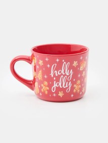 Sinsay - Vánoční keramický hrnek s motivem perníčků a nápisem „Holly Jolly“ - červená