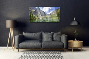 Obraz na skle Hora Jezero Krajina 140x70 cm