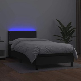 Box spring postel s matrací a LED černá 90x190 cm umělá kůže 3134135