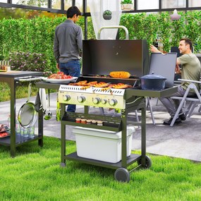 Outsunny Plynový gril, BBQ gril, 4 hlavní hořáky, 1 boční hořák, 1 udržovací plotna; 135 x 55 x 103 cm, černá