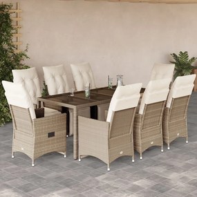 9dílný zahradní bistro set s poduškami béžový polyratan 3276942