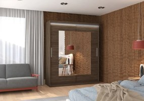 Posuvná skříň se zrcadlem a LED osvětlením ROSETTE 180 choco